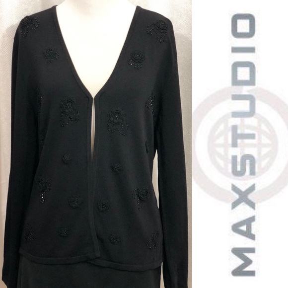 Max Studio | Sweaters | Max Studio Sequined Crochet Black Cardigan ...